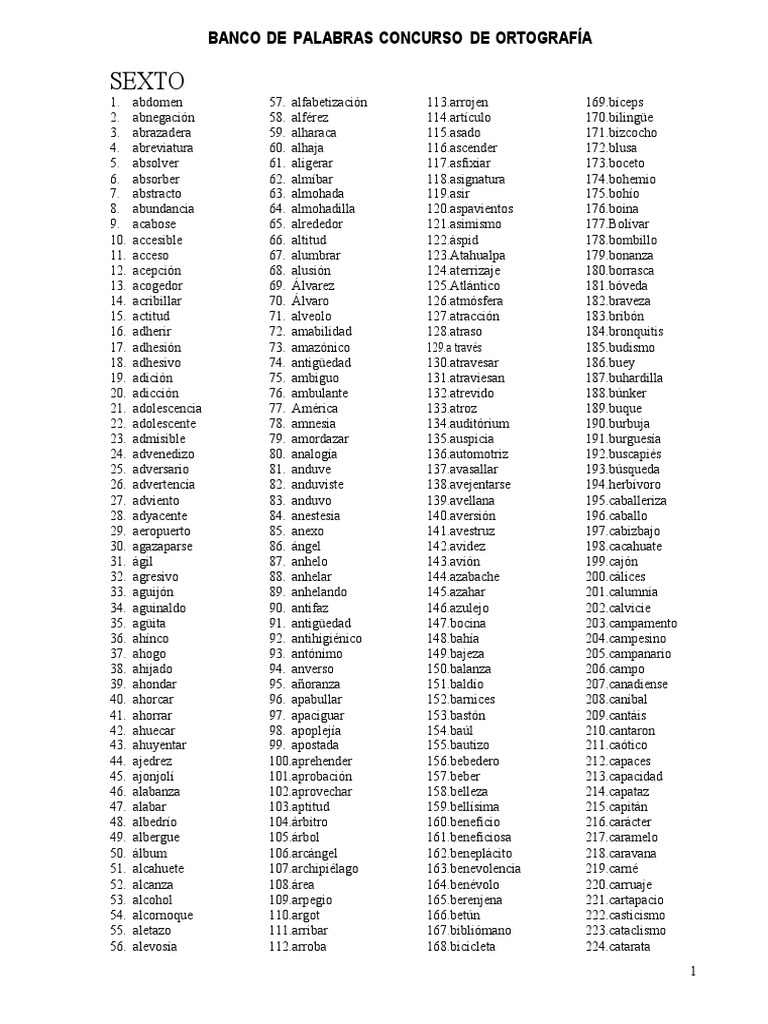 Banco de Palabras de Ortografía | PDF