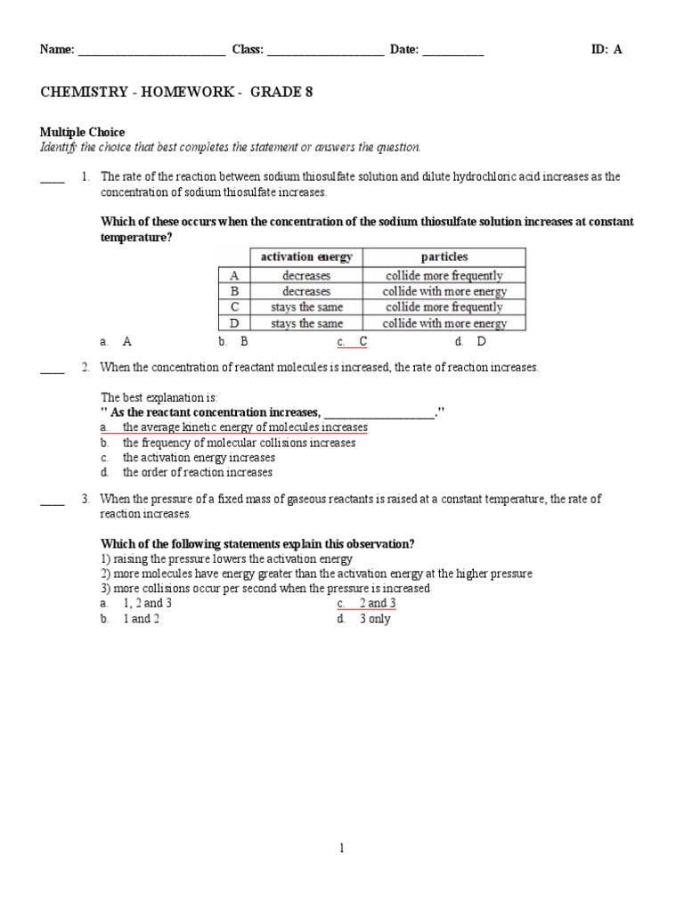 Grade 8 Chemistry Reaction Rates Quiz | PDF | Reaction Rate | Chemical ...