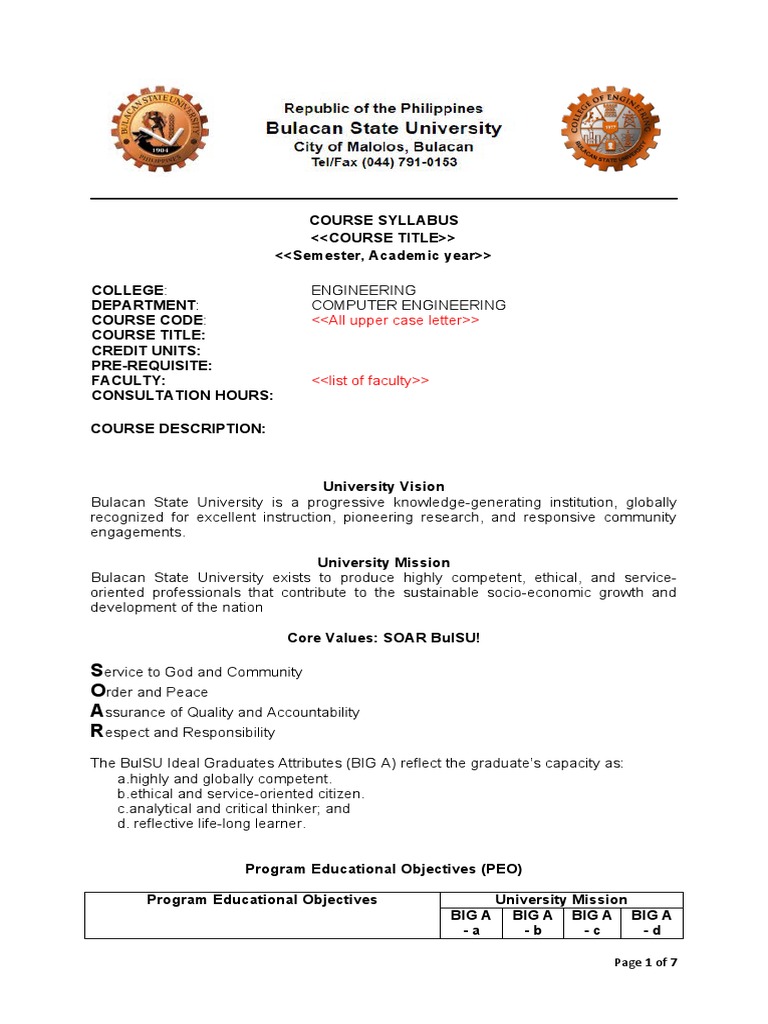 PTC SYLLABUS TEMPLATE DRAFT | PDF