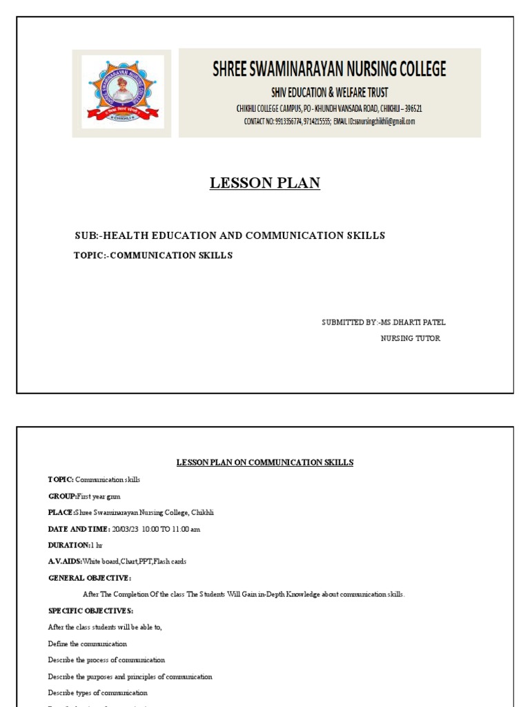 LESSON PLAN-2nd Yr gnm-H.E.C | PDF | Communication | Code