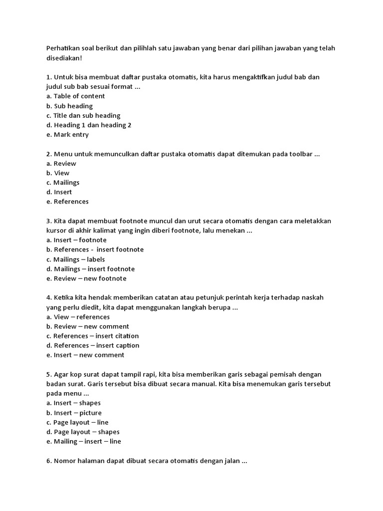 10 Soal Dan Jawaban Tes Dasar Ms Word | PDF