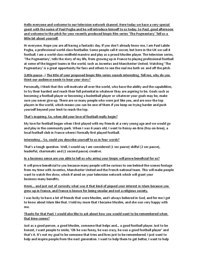 Paul Pogba Interview Script | PDF