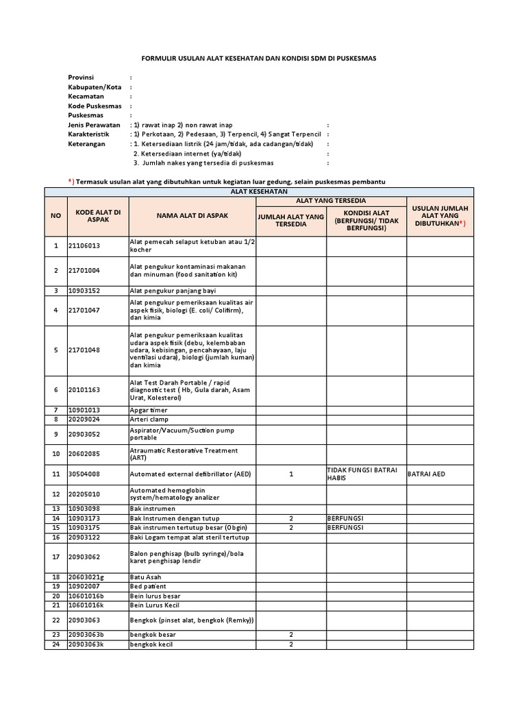 V3 Form Alat Puskesmas UGD | PDF | Teknologi & Rekayasa