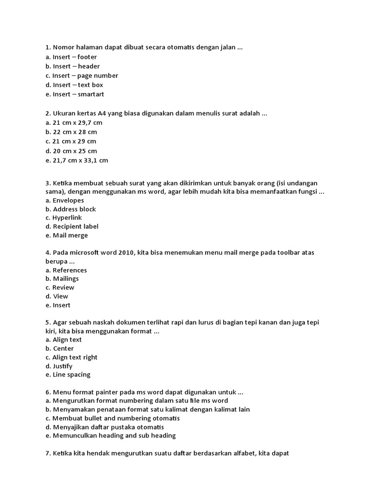 15 Soal Dan Jawaban Tes Dasar Ms Word | PDF