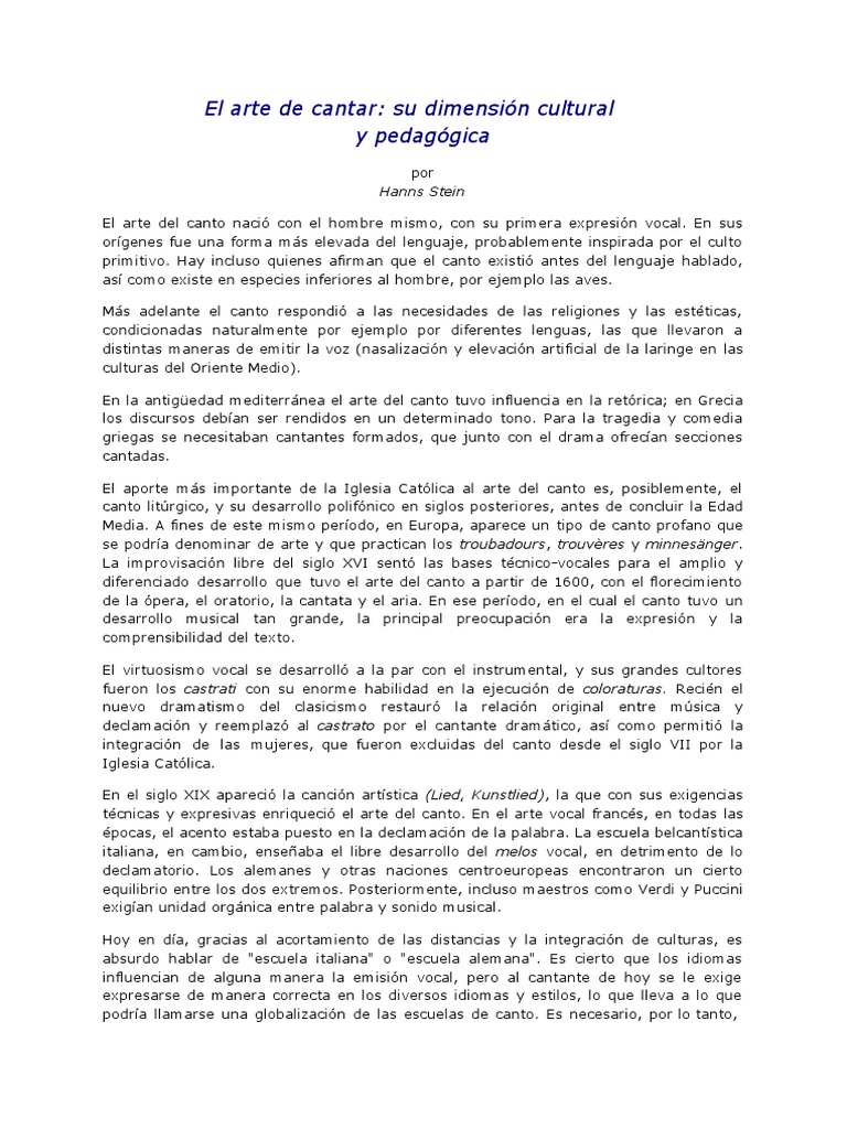 El Arte de Cantar - Su Dimensión Cultural | PDF