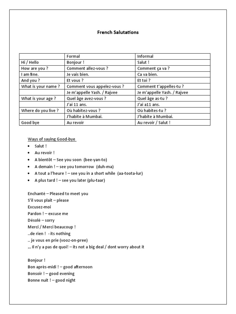 French Salutations | PDF | Arts du langage et discipline | Études des ...