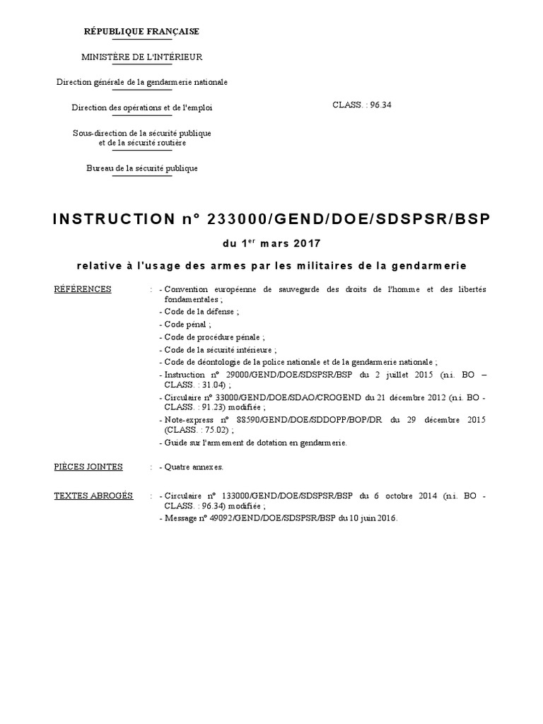 Instruction 233000 Usage Des Armes Par Les Militaires de La Gendarmerie | PDF