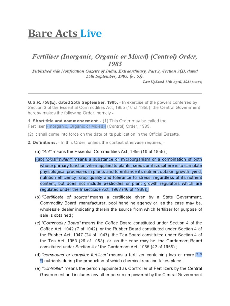 FCO 1985 Book Bare Act | PDF