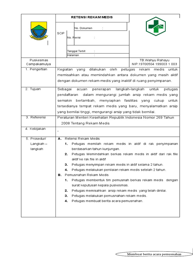 sop retensi rm | PDF