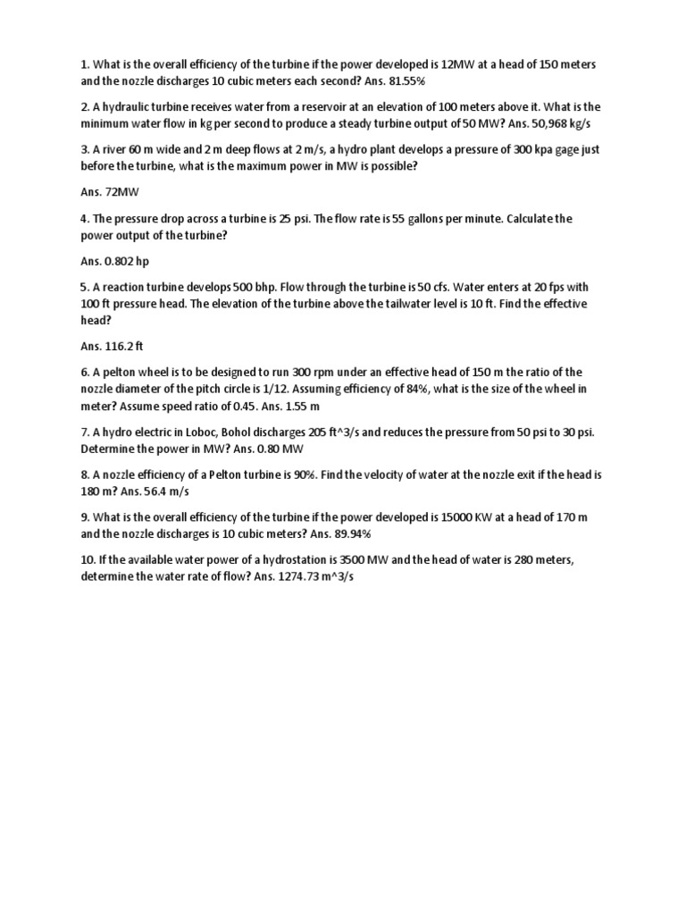 Sample Problems Hydro Electric Powerplant | PDF