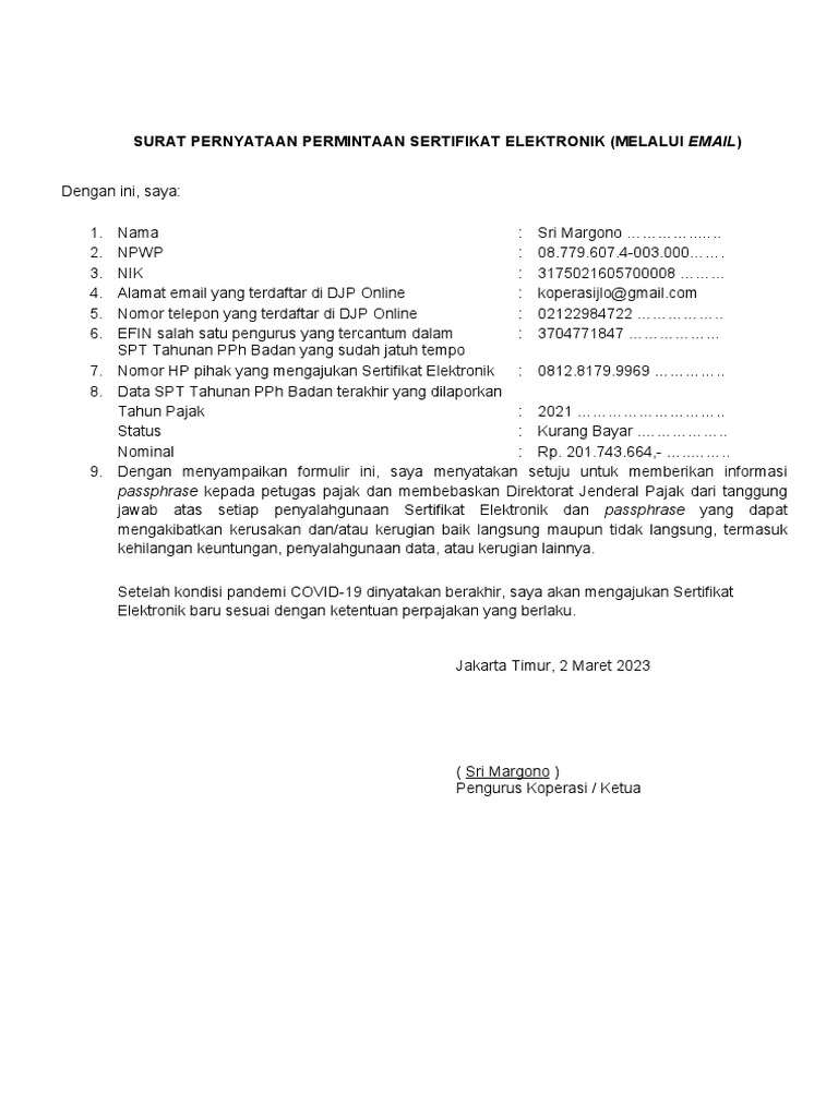 2023 - Surat Permintaan Sertel Melalui Email | PDF