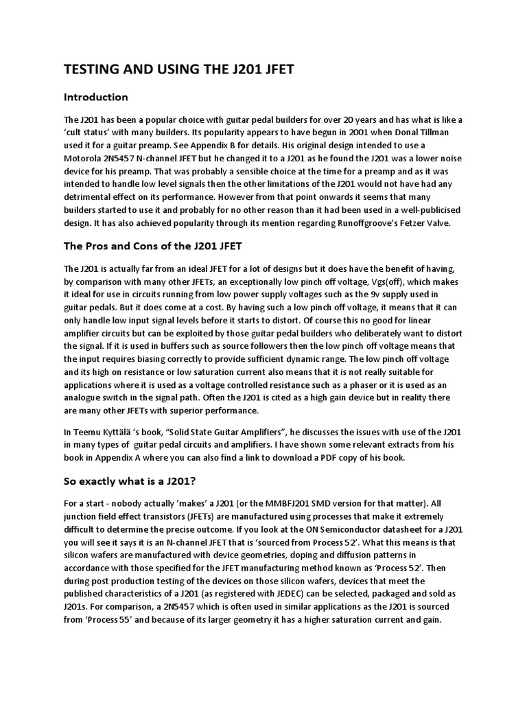 Testing and Using The J201 FET | PDF | Technology & Engineering