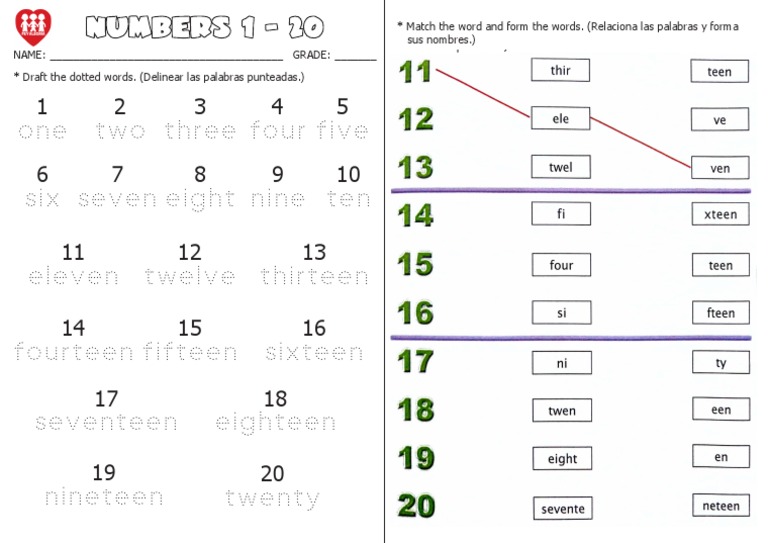 Números del 1 al 20 en PDF | PDF