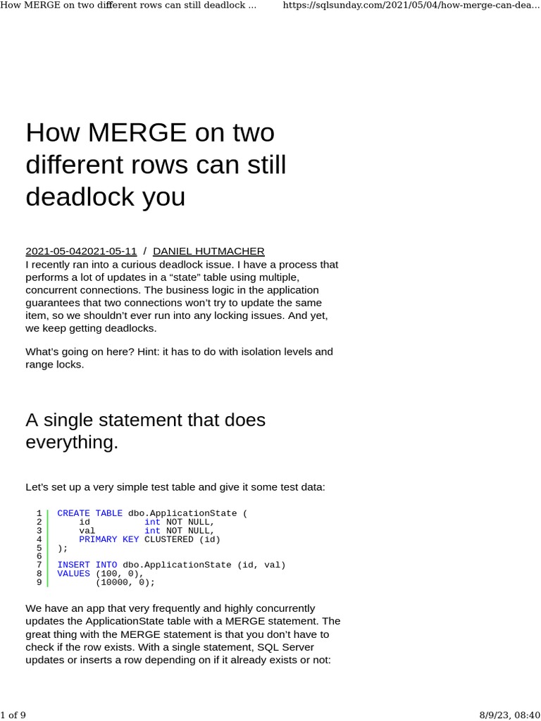 SQL MERGE Deadlocks: Causes & Solutions | PDF