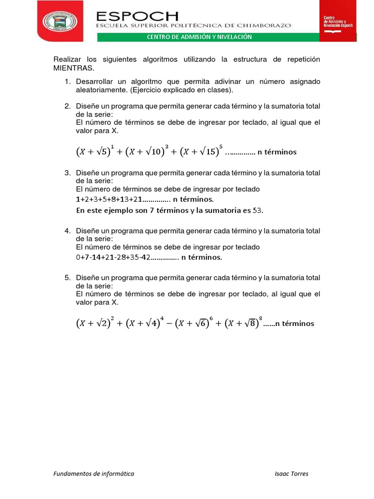 Ejercicios Con La Estructura MIENTRAS | PDF