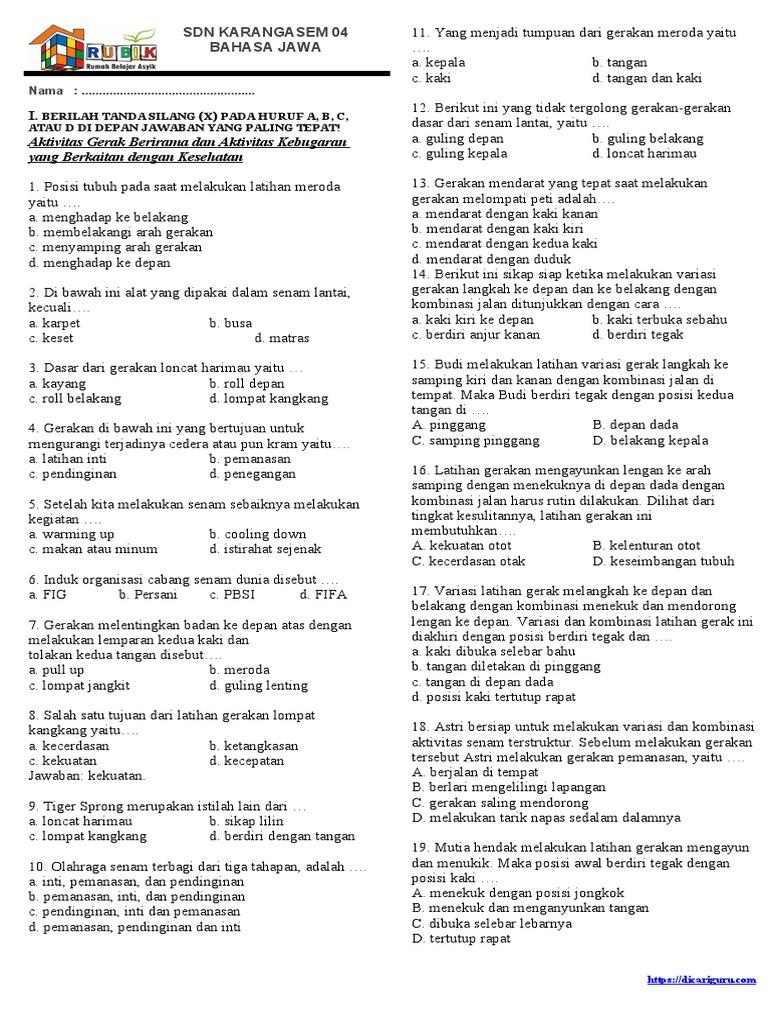 Soal Pat Pjok Kelas 4 Sem 2 Kumer | PDF