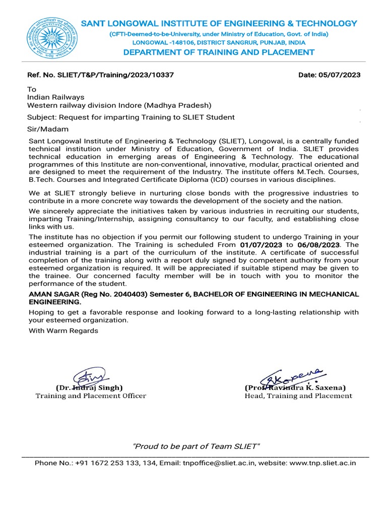 Aman Sagar's Indore Railway Training 12.7-11.8 | PDF | Educational Stages | Vocational Education