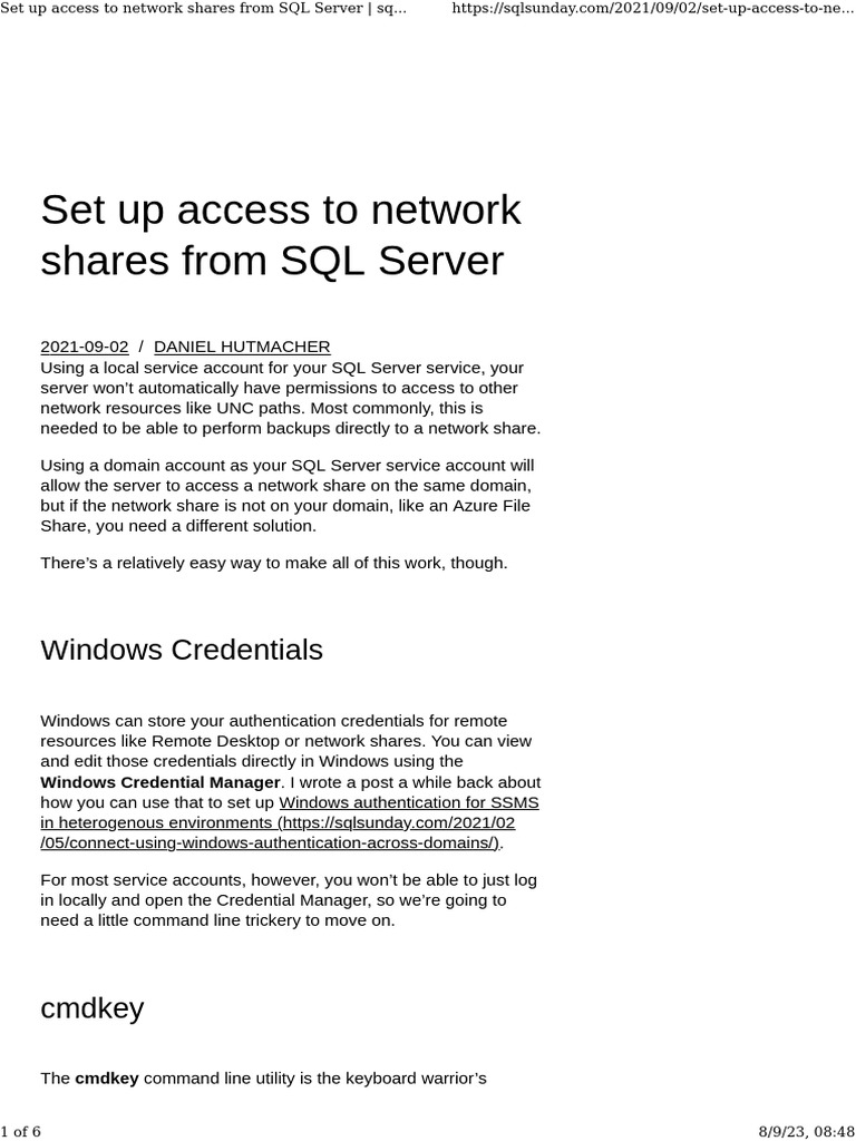 Set Up Access To Network Shares | PDF | Microsoft Sql Server | Proxy Server