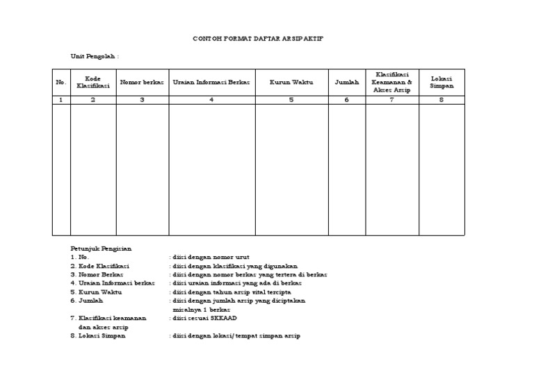 Format Daftar Arsip Aktif | PDF
