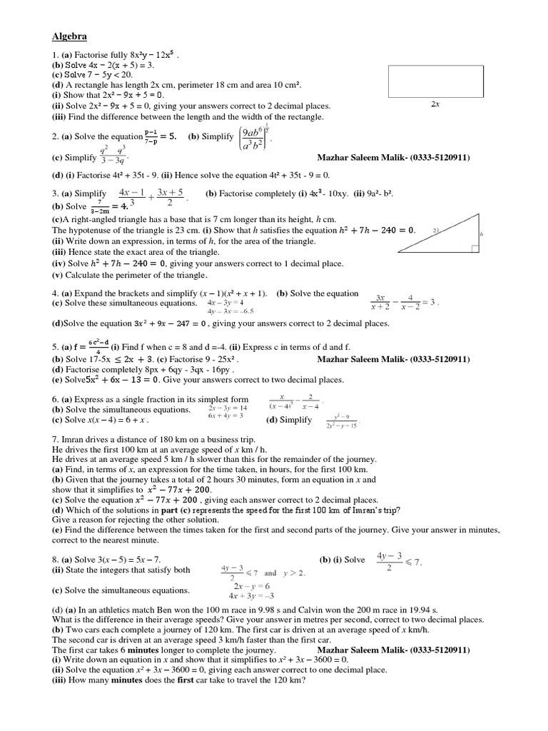 Algebra For O Level, July 2018 | PDF