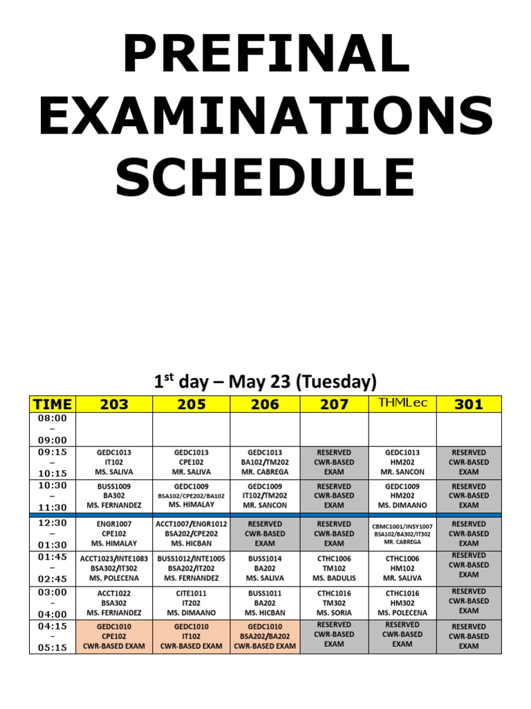 Schedule 2223t2 Pre Final Exams With Proctorship | PDF