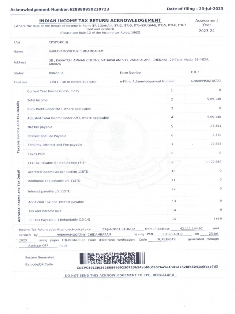 Moorthy ITR 2023-2024 | PDF