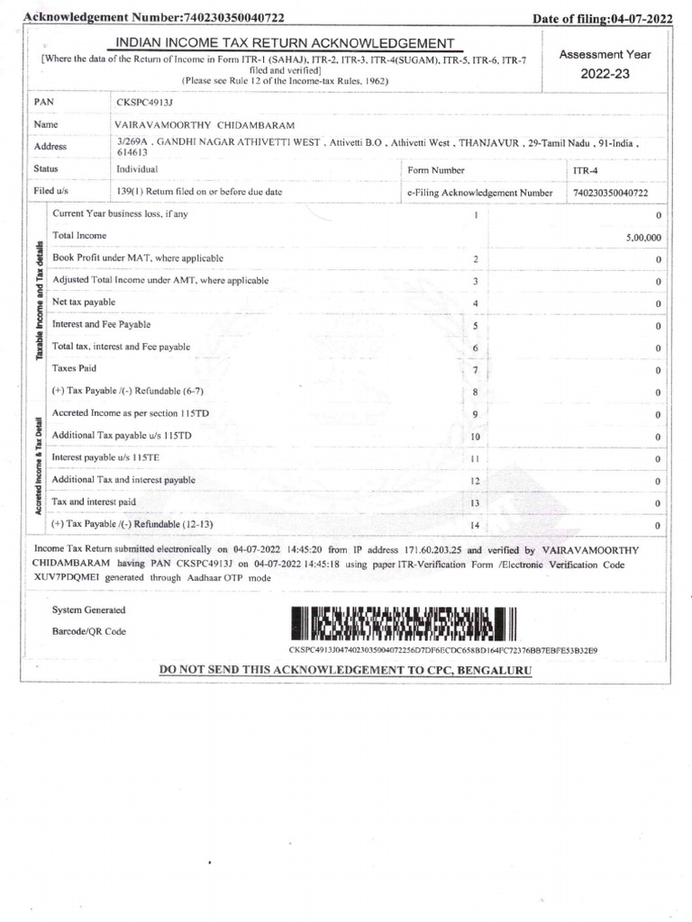 Moorthy ITR2022 2023 | PDF