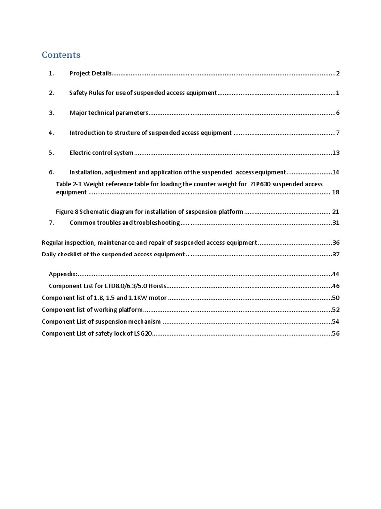 Technical User Manual Suspended Platform | PDF