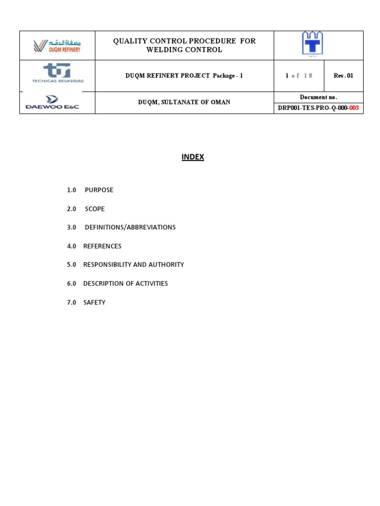 Welding Quality Control Procedure | PDF | Technology & Engineering