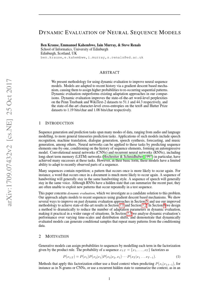 1709.07432 DYNAMIC EVALUATION OF NEURAL SEQUENCE MODELS Improve PTB ... 1709.07432 DYNAMIC EVALUATION OF NEURAL SEQUENCE MODELS Improve PTB ...