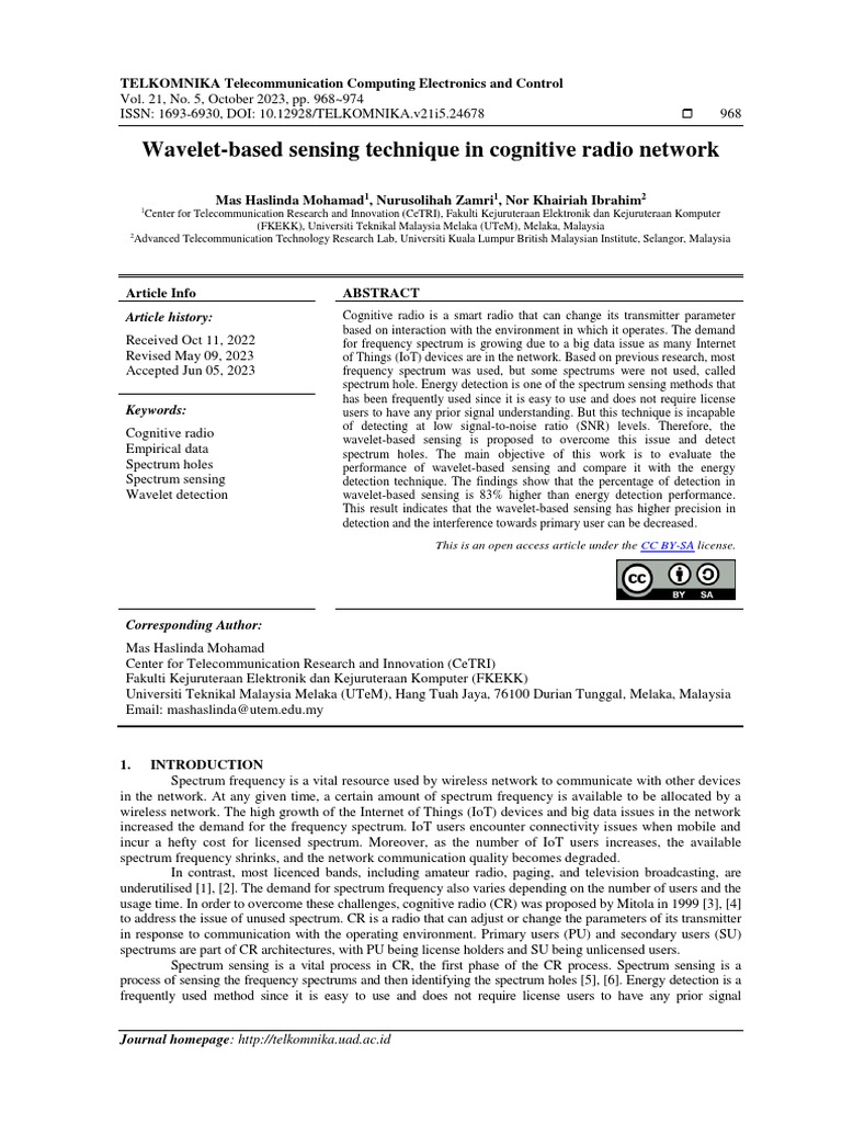 Wavelet-Based Sensing Technique in Cognitive Radio Network | PDF