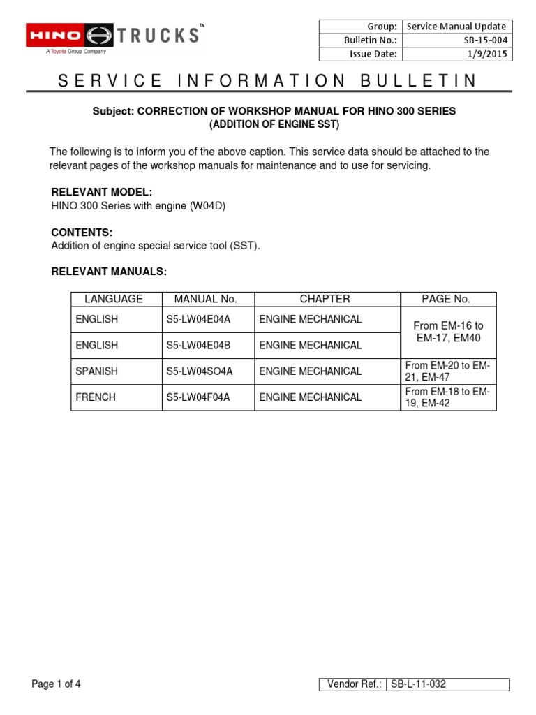 SB-15-004 Addition of Engine SST To 300 Series Procedure | PDF ...
