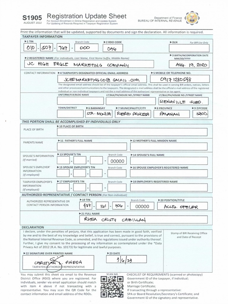 S1905 Form | PDF