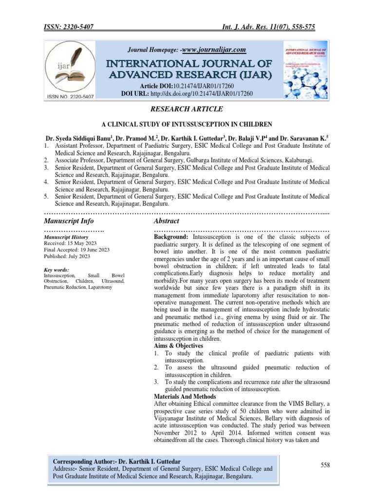 A Clinical Study of Intussusception in Children | PDF | Medical ...
