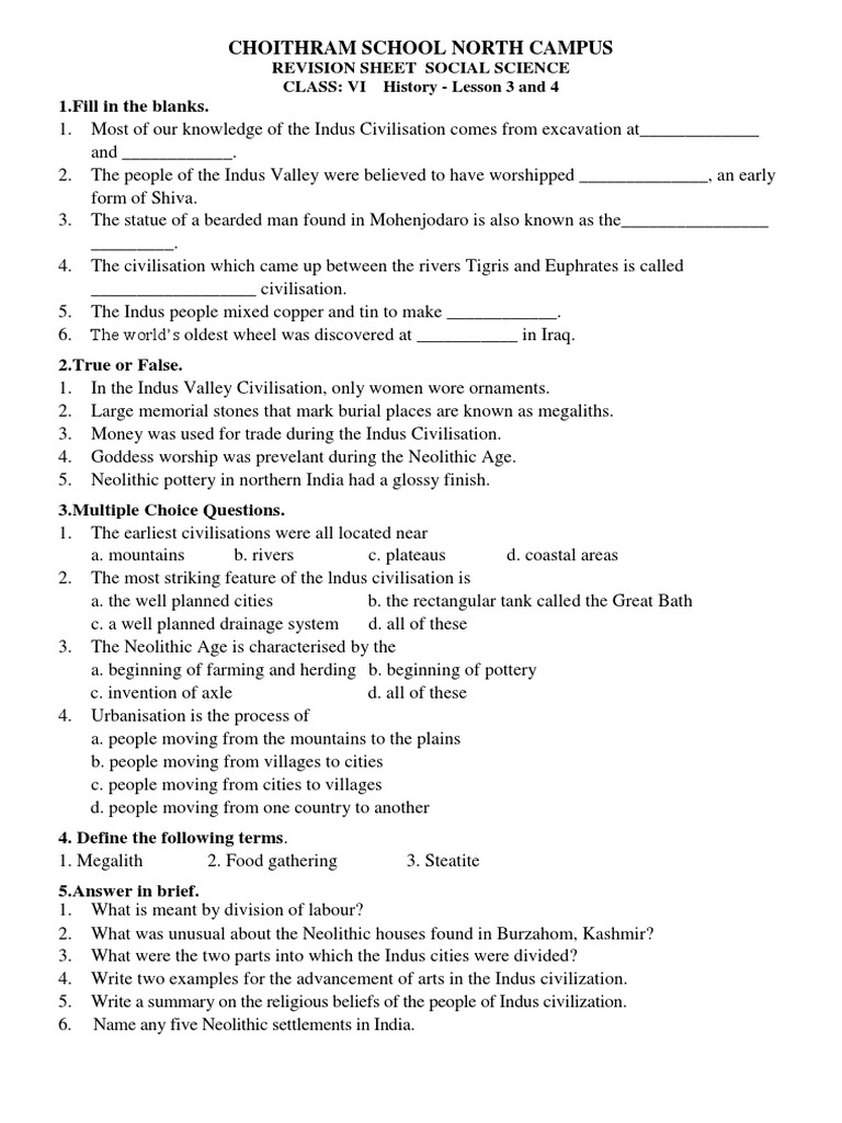 6th History Revision Sheet | PDF