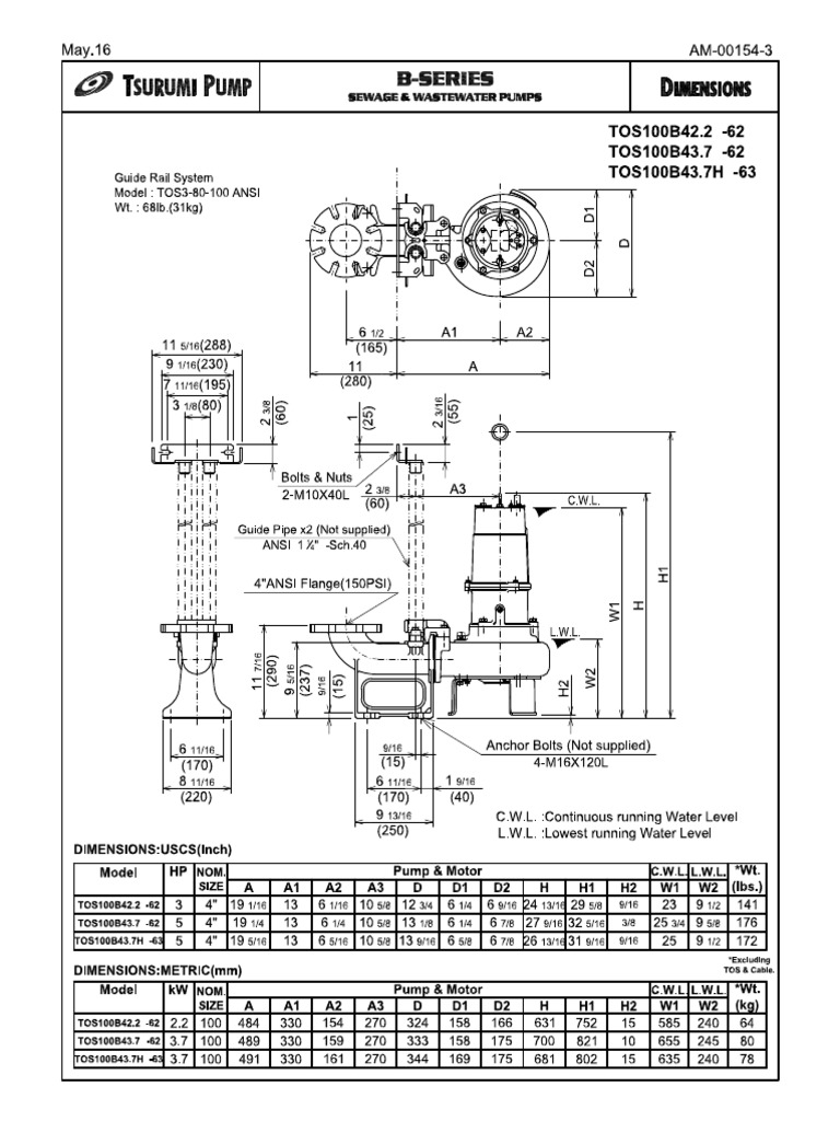 TSURUMI 100 b42.2 Dim - TOS100B42.2-62 - TOS100B43.7-62 - TOS100B43.7H-63 - (ANSI) | PDF
