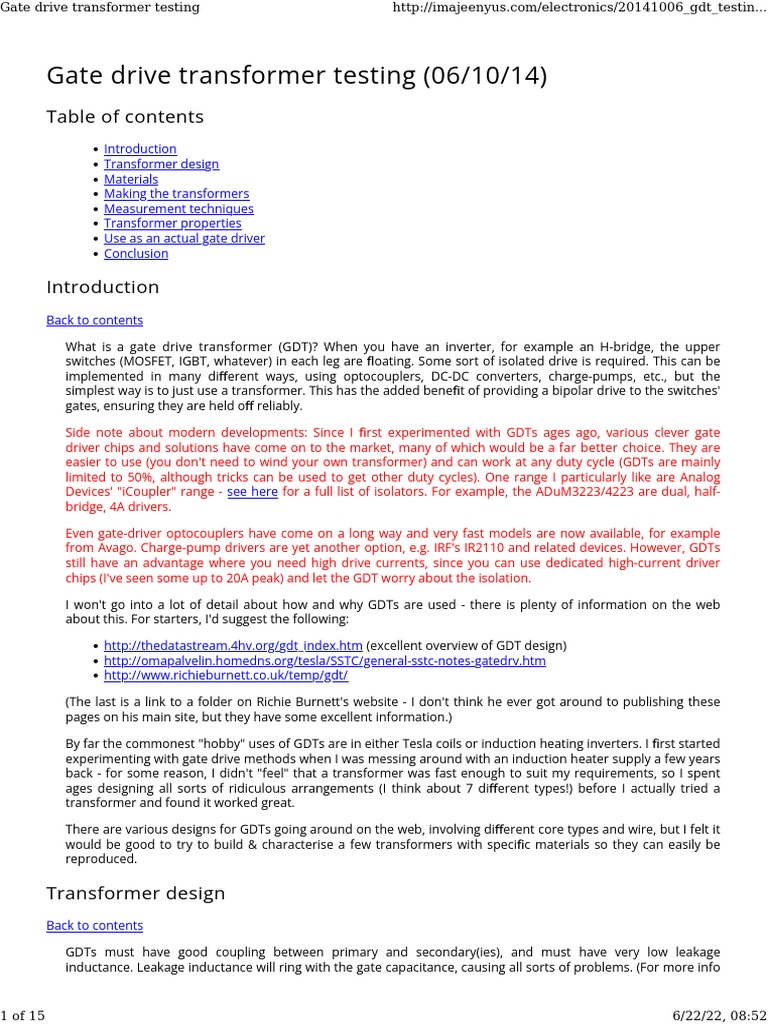 Gate Drive Transformer Testing | PDF