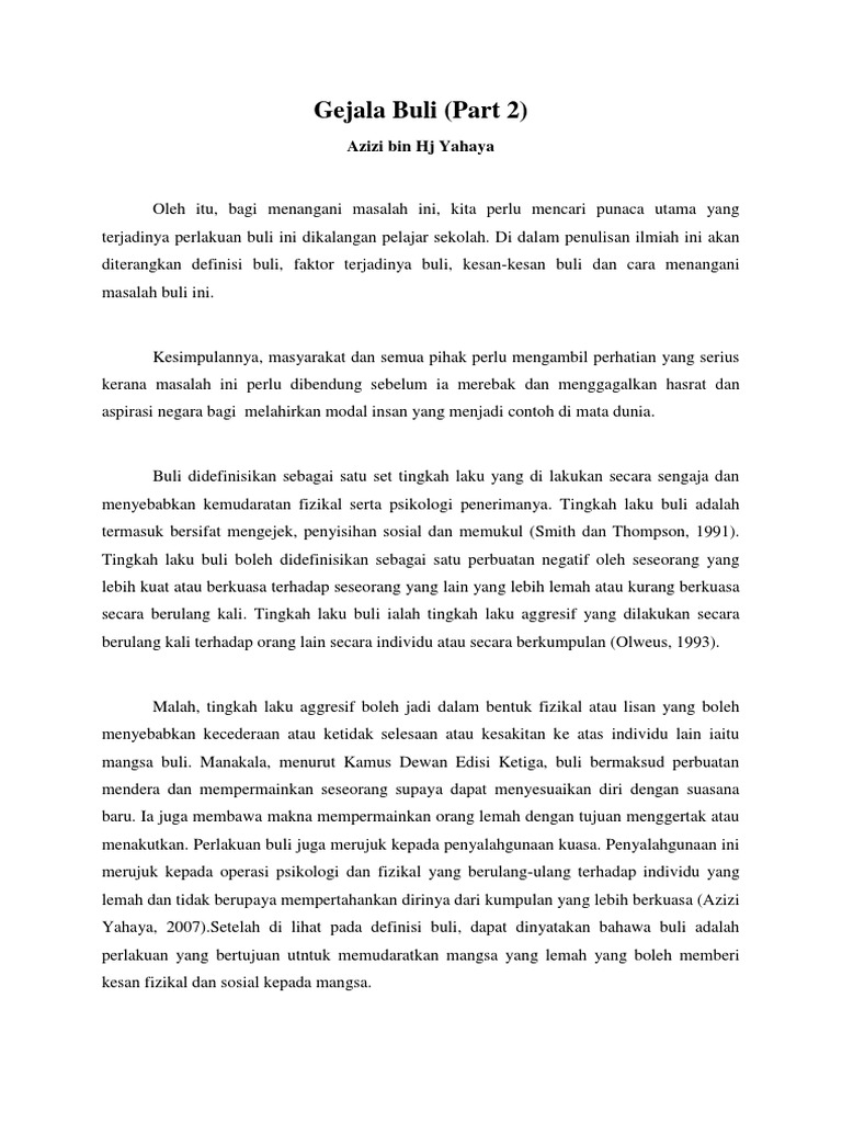 Gejala Buli (Part 2) : Azizi Bin HJ Yahaya | PDF | Ilmu Sosial ...