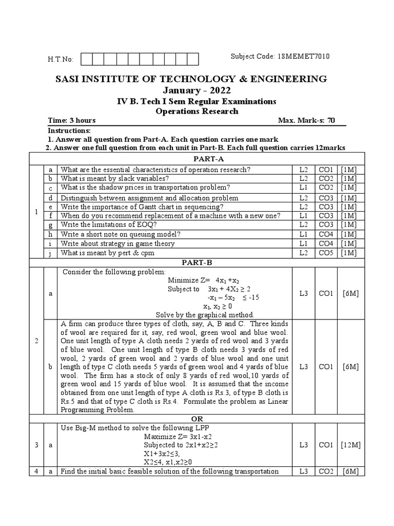 Operation Research Model Paper 3 | PDF