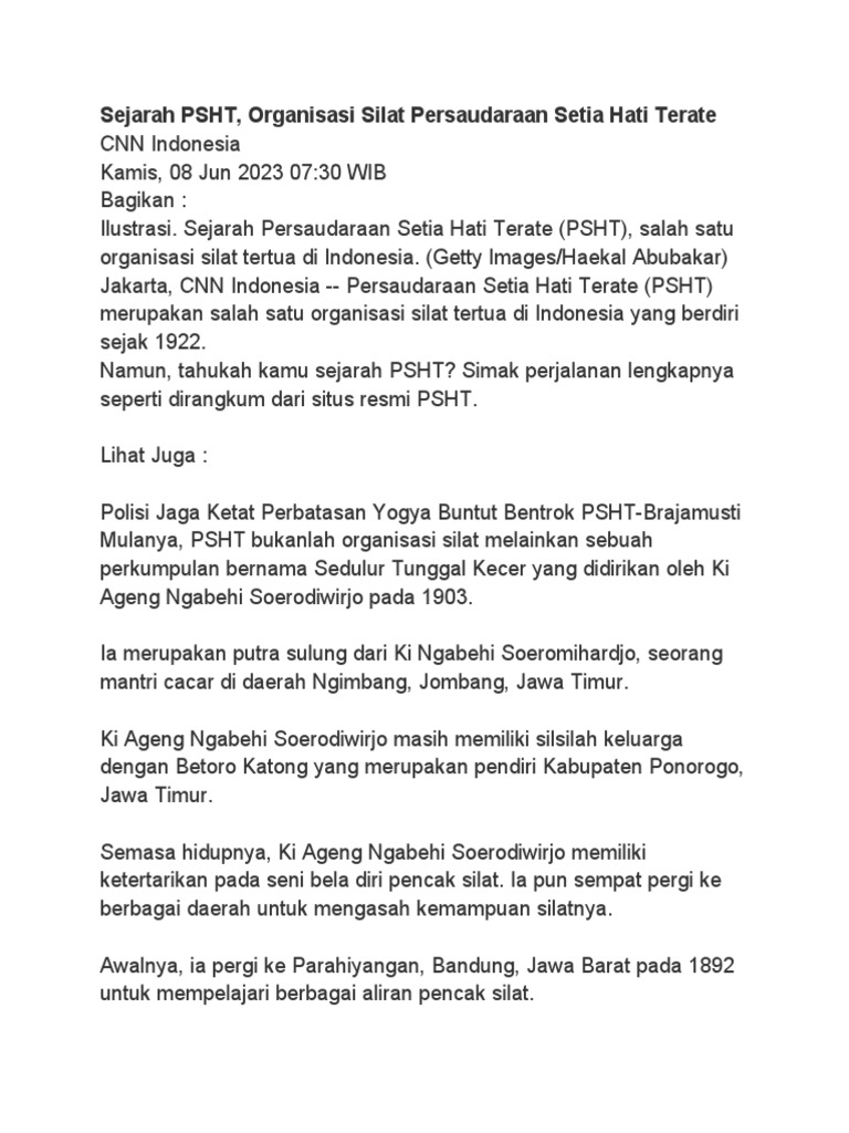 Sejarah PSHT | PDF | Olahraga & Rekreasi