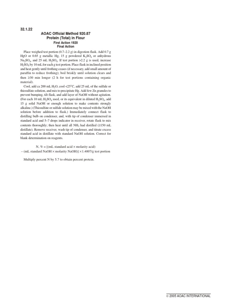 Aoac 920.87 | PDF