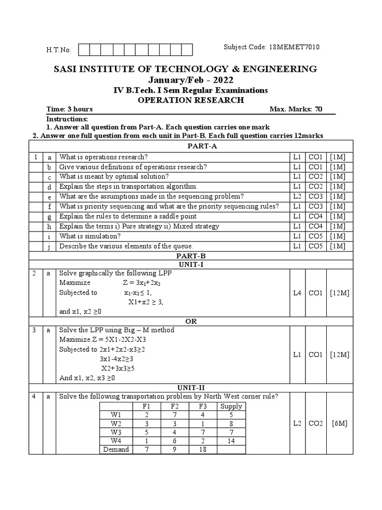 Operation Research Model Paper 5 | PDF