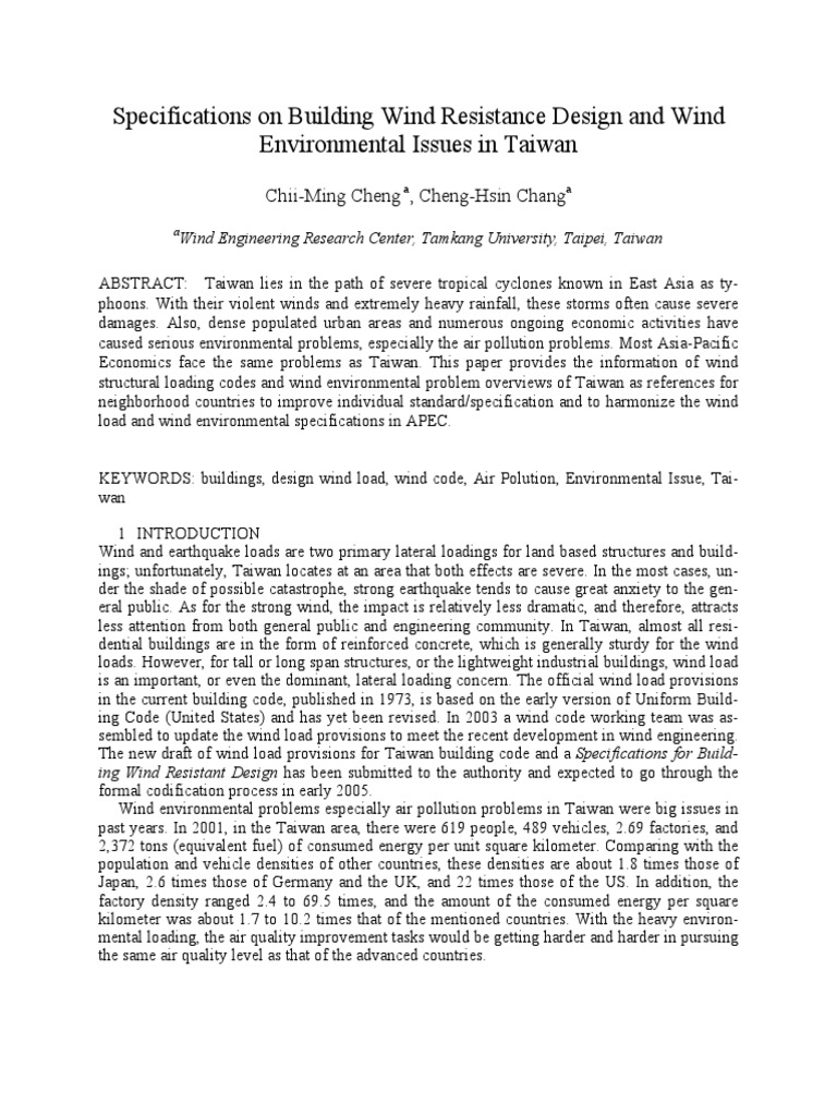 Specifications On Building Wind Resistance Design and Wind Environmental Issues in Taiwan | PDF