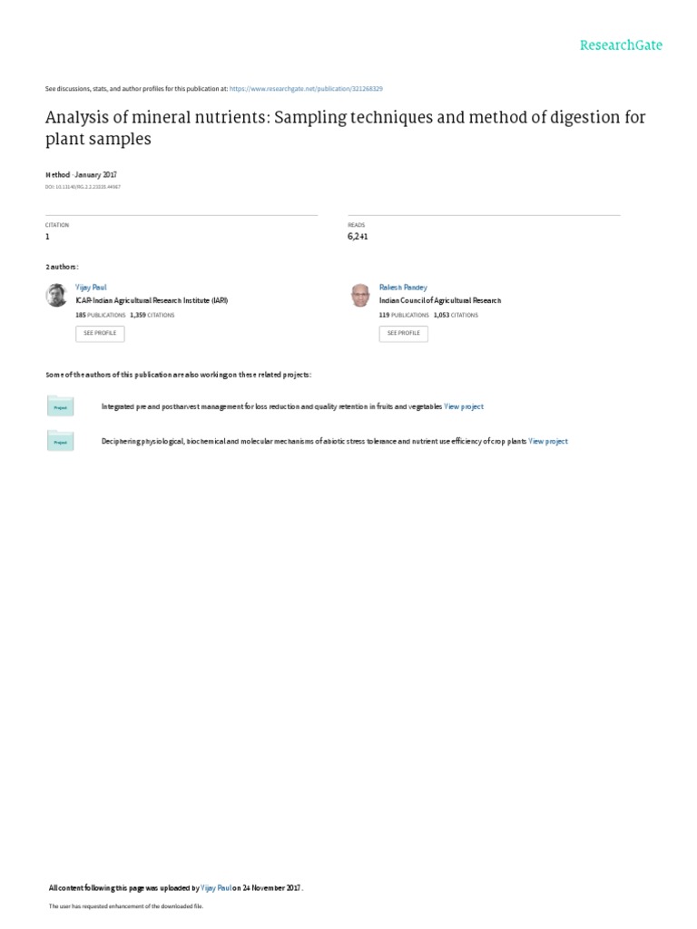 Analysis of Mineral Nutrients: Sampling Techniques and Method of ...
