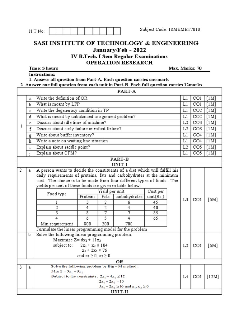 Operation Research Model Paper 6 | PDF | Algorithms | Applied Mathematics