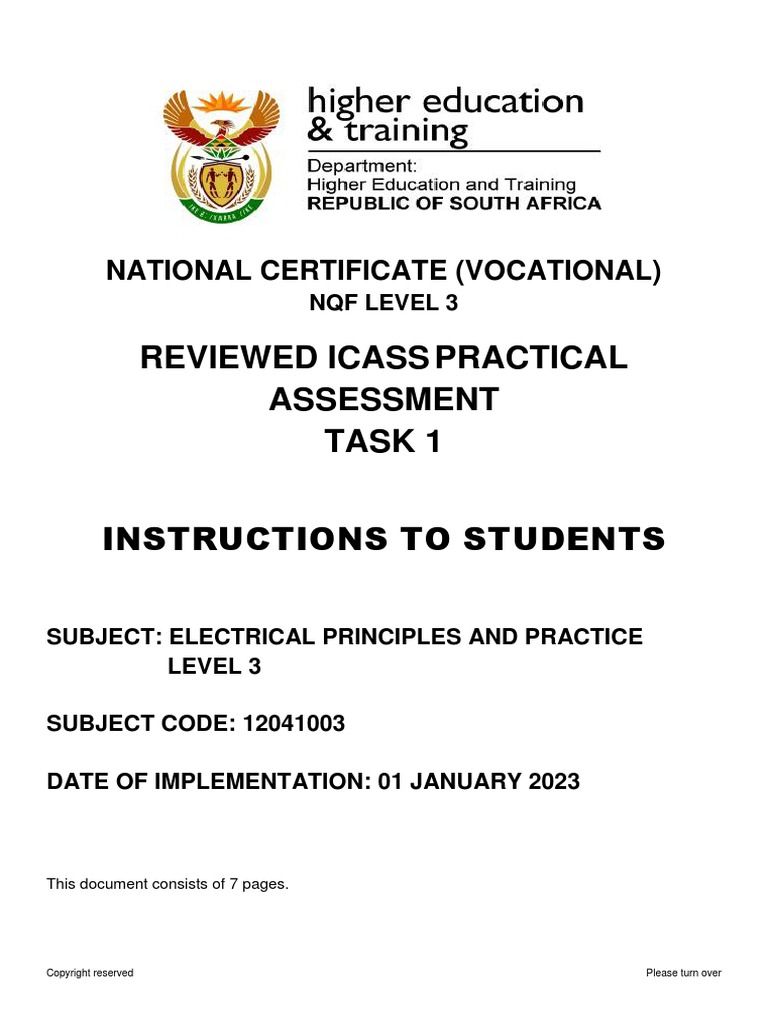 NCV Reviewed Electrical Principles and Practice Level 3 12041003 Std 2023(Final) | PDF