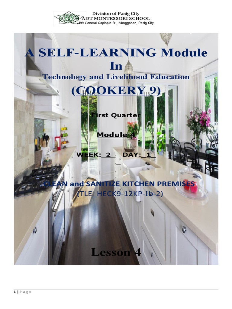 Lesson 4 Clean and Sanitize Kitchen Premises | PDF | Kitchen