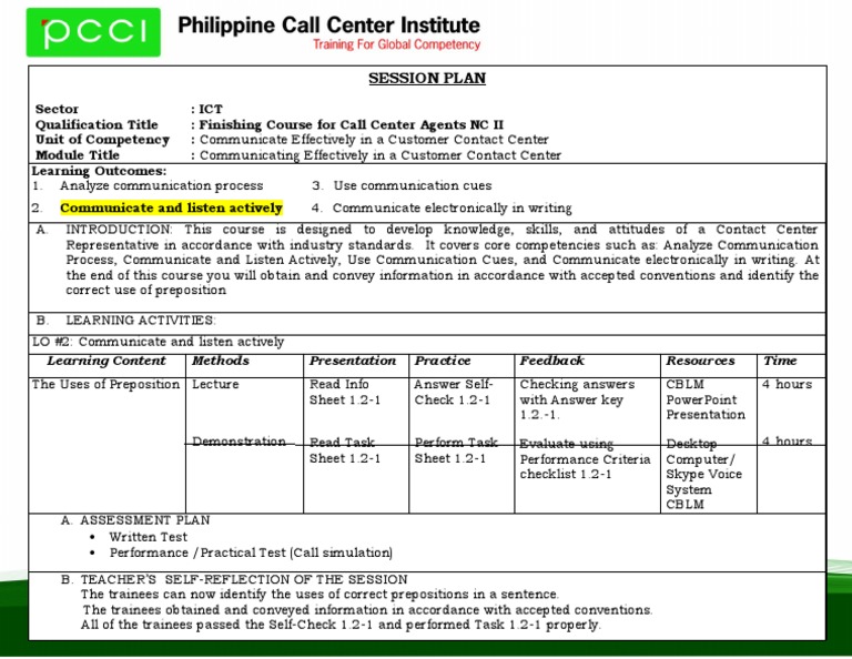 Sample Session Plan For CCS NCII | PDF
