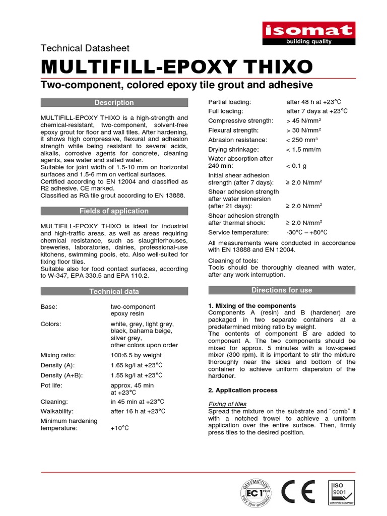 E MULTIFILL EPOXY THIXO 12 | PDF | Acid | Materials