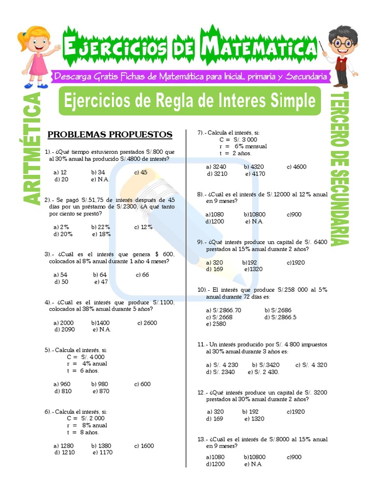 Ejercicios de Regla de Interes Simple para Tercero de Secundaria | PDF